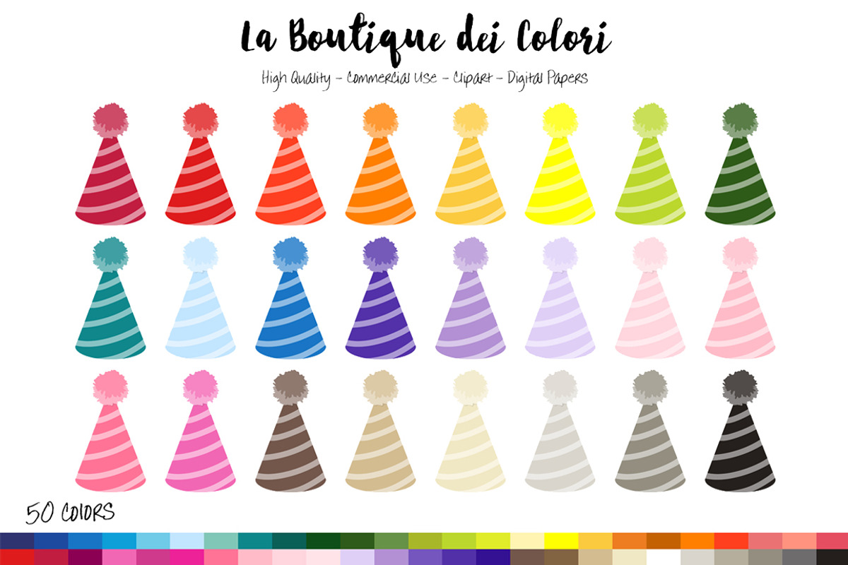 50 Rainbow Party Hat Clip Art, an Illustration by La Boutique dei Colori