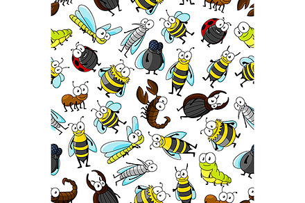 Cartoon insects and bugs seamless pattern, a Pattern Graphic by Vector ...