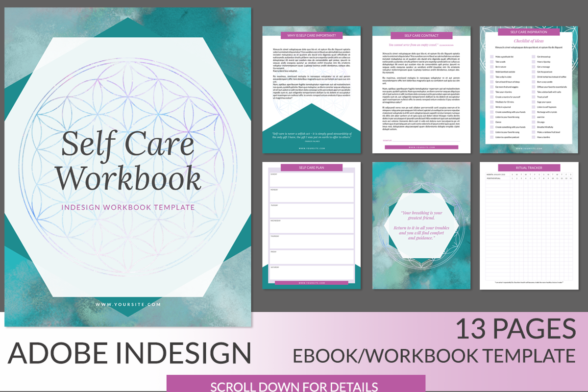 Self Care INDD Workbook/Ebook, a Presentation Template by Coral Antler ...