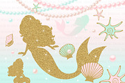 Mermaid Gold Clipart,Pattern, an Illustration by Mia's Graphic Design