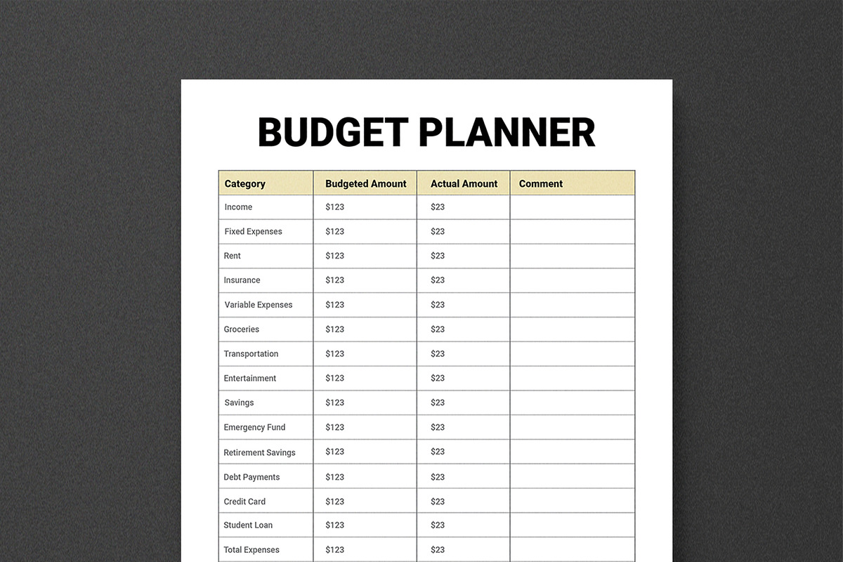 Monthly Budget Planner Worksheet