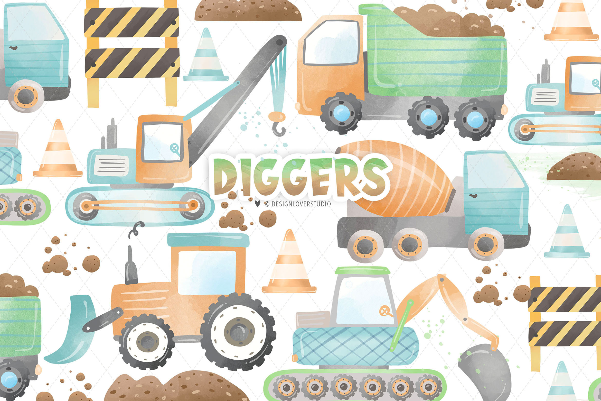 Construction Diggers design, an Illustration by designloverstudio