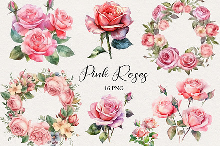 Vintage Pink Rose Watercolor Clipart | Decorative Illustrations ...