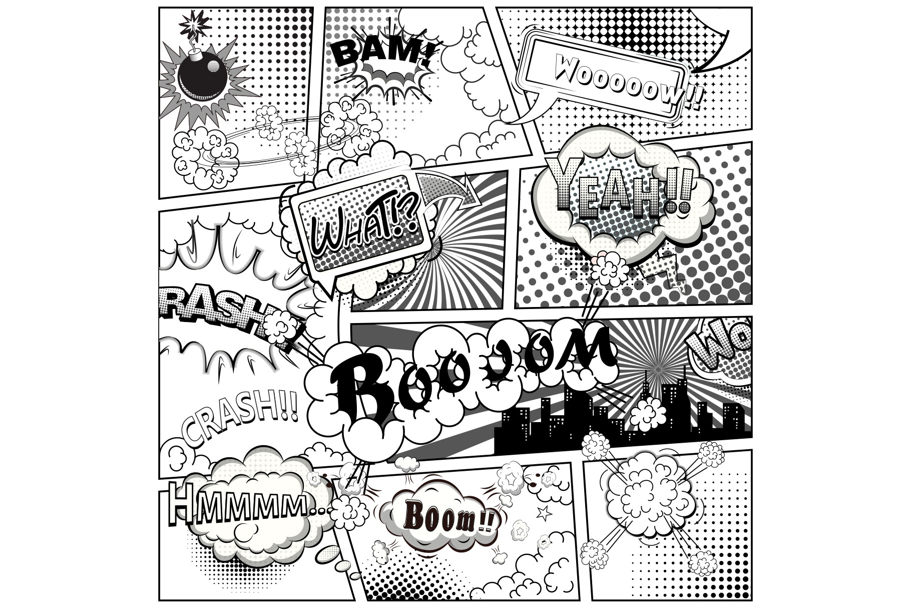 Black and white comic book page, an Illustration by Yayasya