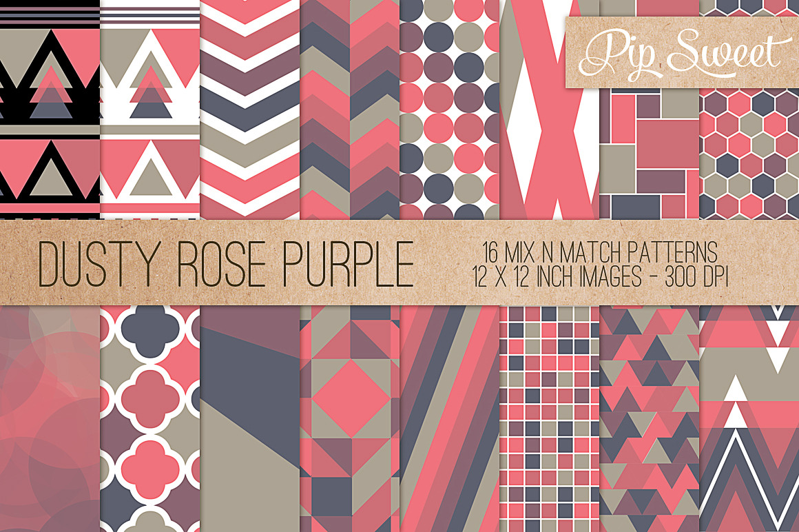 Dusty Rose Purple 16 Pattern Set, a Pattern Graphic by Pip Sweet ...
