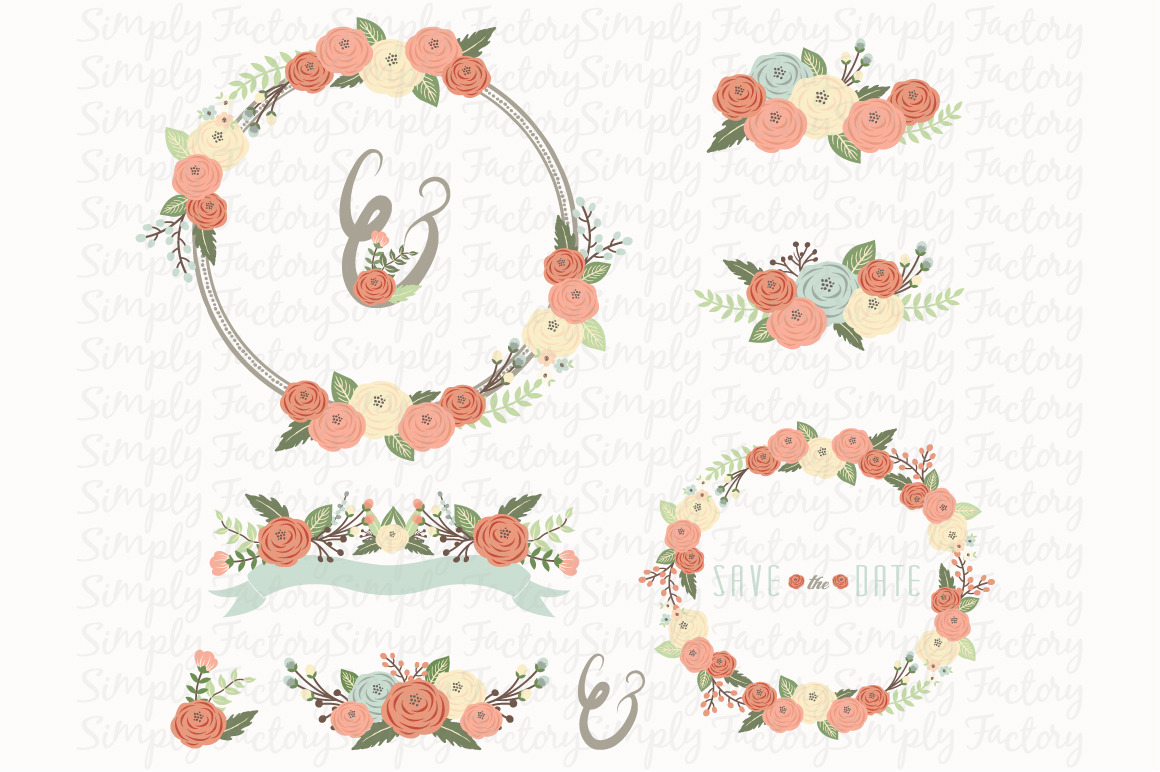 Vintage Floral Wreath Elements, an Illustration by Simply Factory