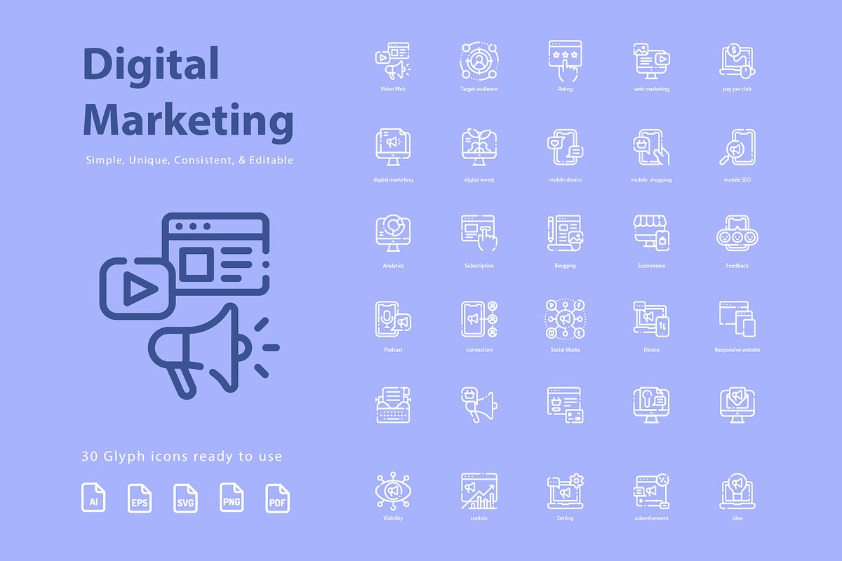 Digital Marketing Lineart Icons, an Outline Icon by kerismaker ...
