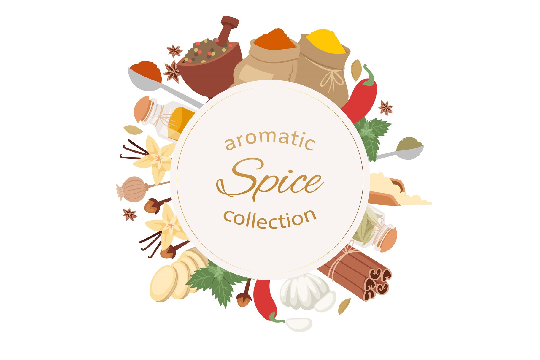Aromatic spices collection, cartoon, a Food Illustration by RocketArt