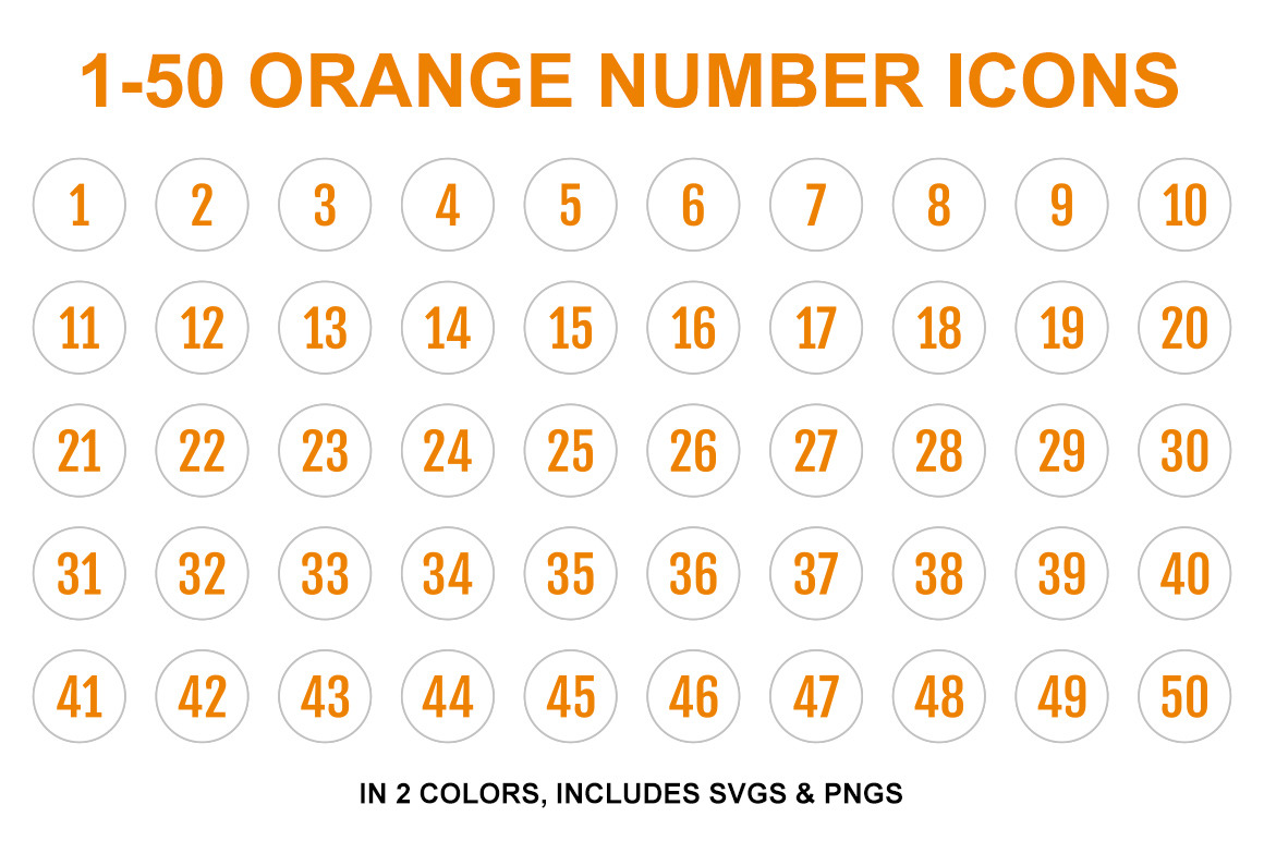 Orange Single Line Number Icons 1-50, an Icon by Designs By Alfredo