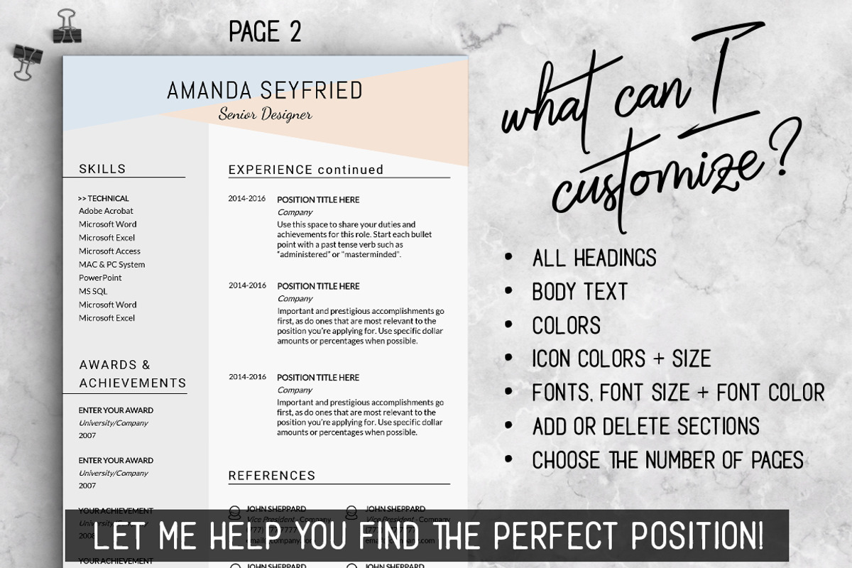 Feminine Resume Template / CV, a Resume Template by LevelUpResume