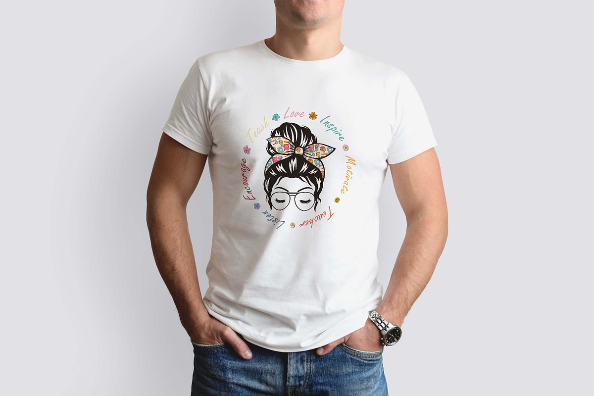 Messy Bun Teacher Word Art Designs