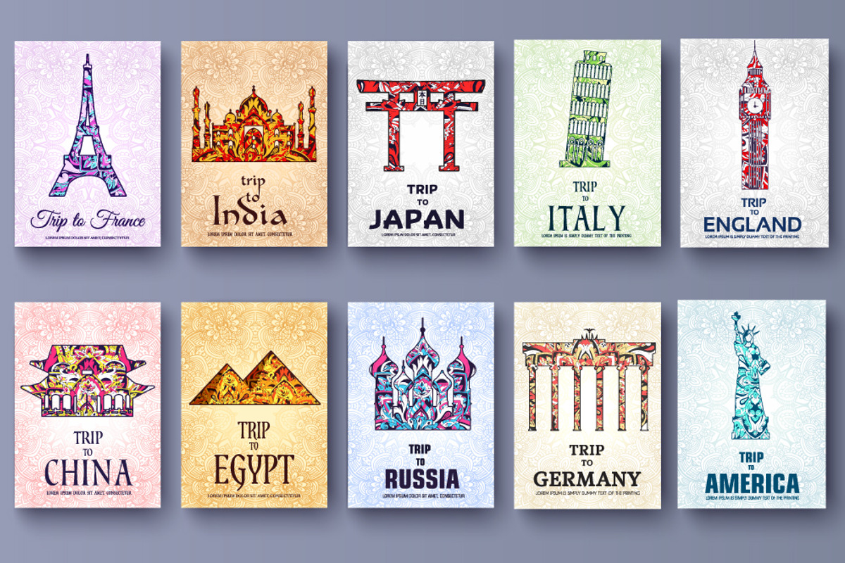 Art country travel cards set, a Brochure Template by LineTale