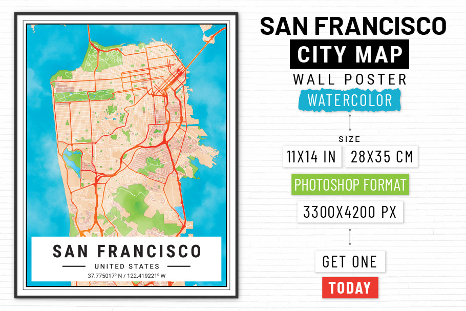 Watercolor map - San Francisco, a Decorative Illustration by AdrianDragne
