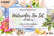 Tea Watercolor Set, a Food Illustration by Ann Astro | Creative Market