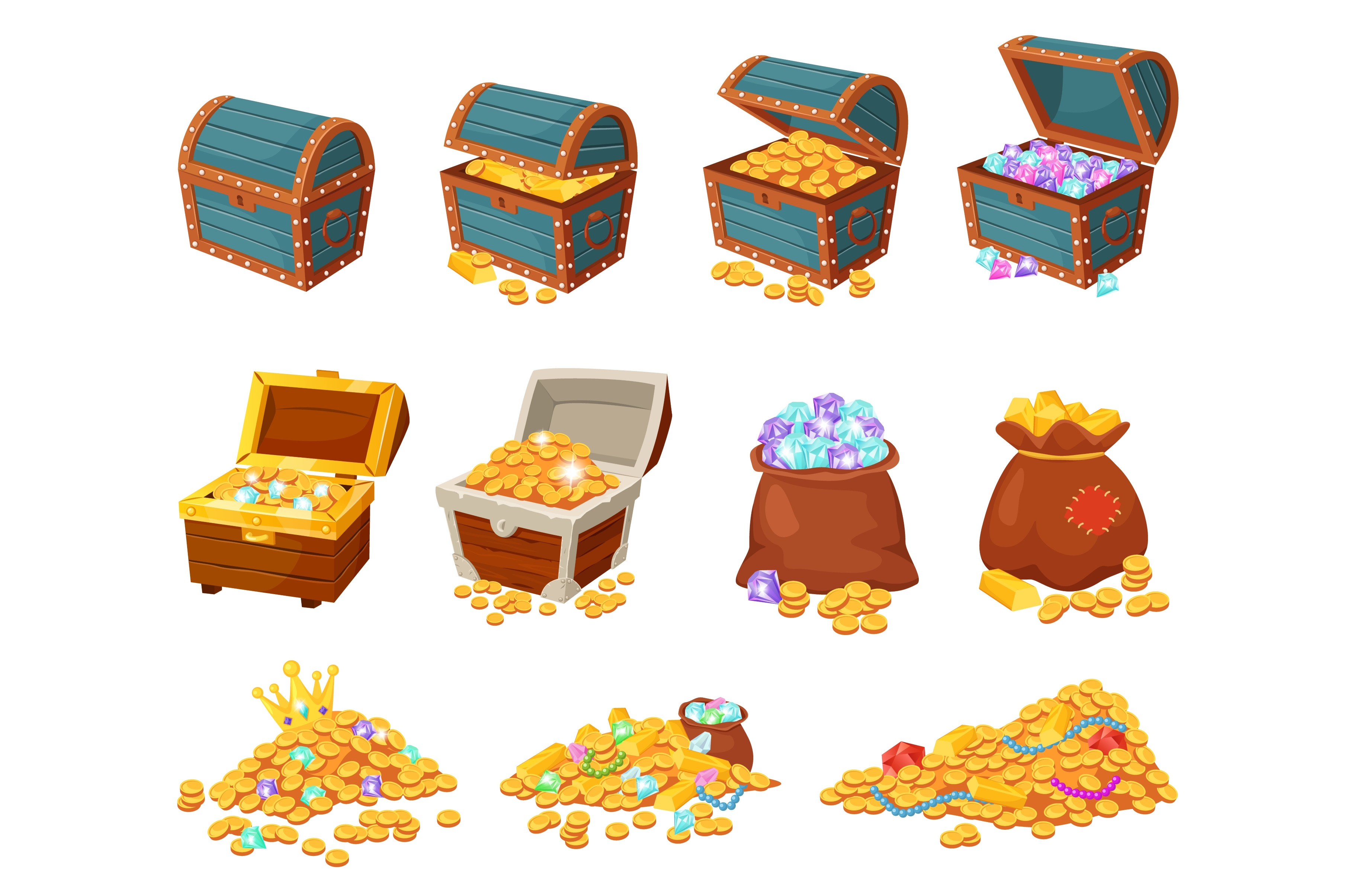 Cartoon treasure chests, piles of, a Graphic by Frogella | Creative Market