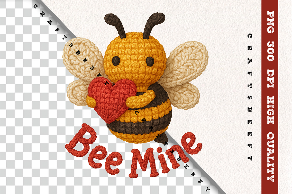 Faux Crochet Bee Mine PNG Valentine