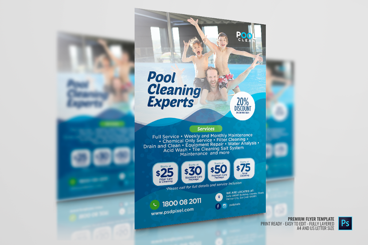 Swimming Pool Maintenance Flyer, a Flyer Template by PSDPixel