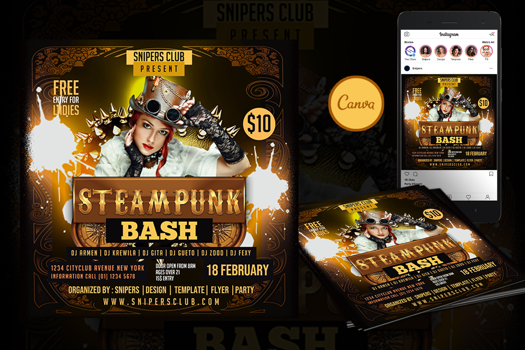 Steampunk Bash Flyer Canva Template, a Flyer Template by DreamColor