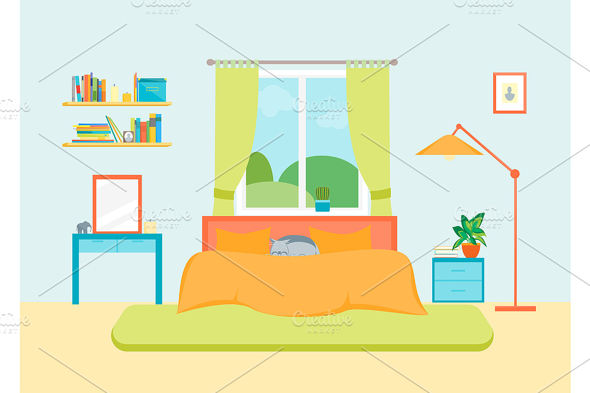Cartoon Interior Basic Room of Home, a Work Illustration by Bigmouse ...