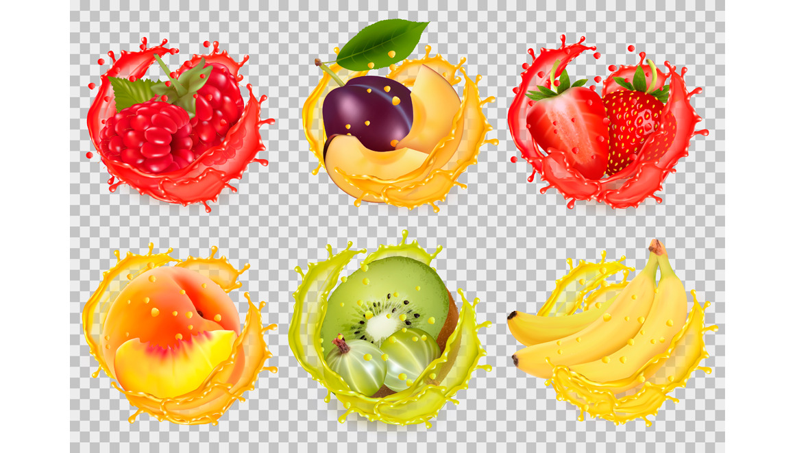 Set of fruit juice splash. Vector, a Food Illustration by ecco ...