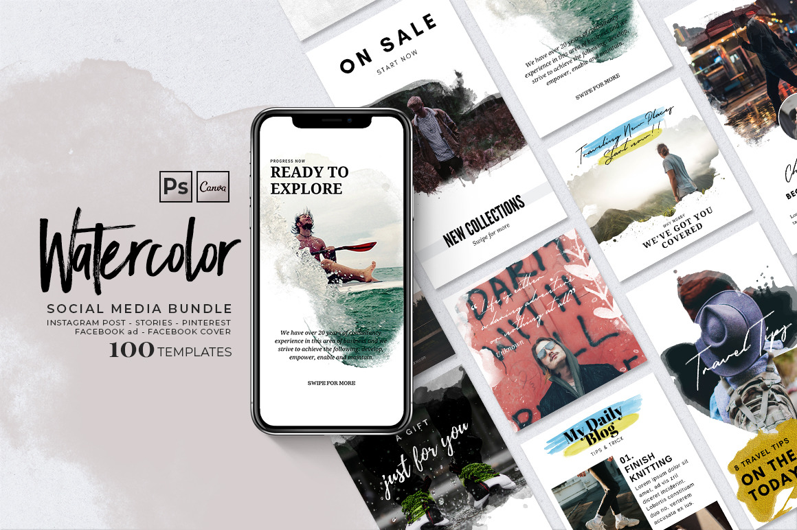 Social Media Watercolor Bundle, a Social Media Template by Analogi Studio