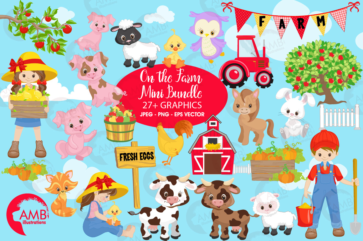 On the farm clipart bundle AMB-1494, an Animal Illustration by ...