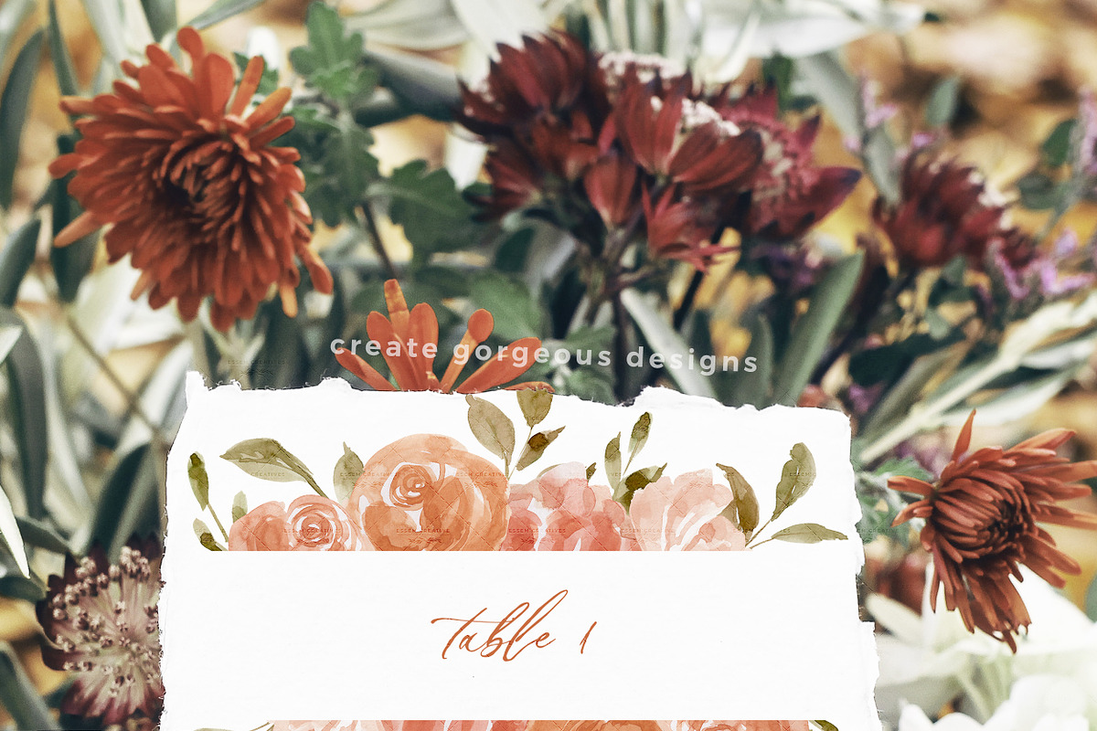 Peach Orange Fall Floral Clipart PNG, an Illustration by Essem Creatives