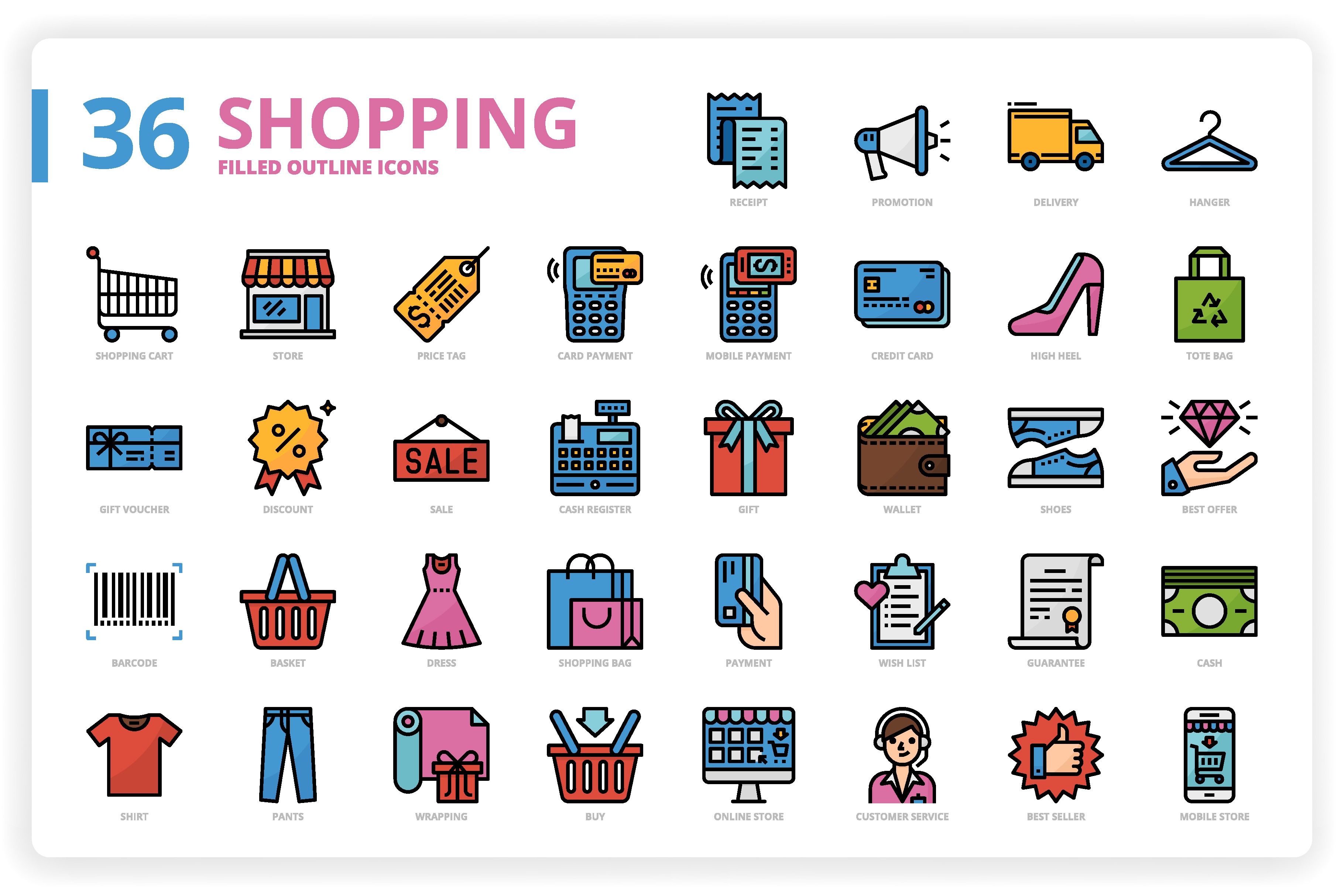 36 Shopping Icons x 3 Styles, an Icon by monkik