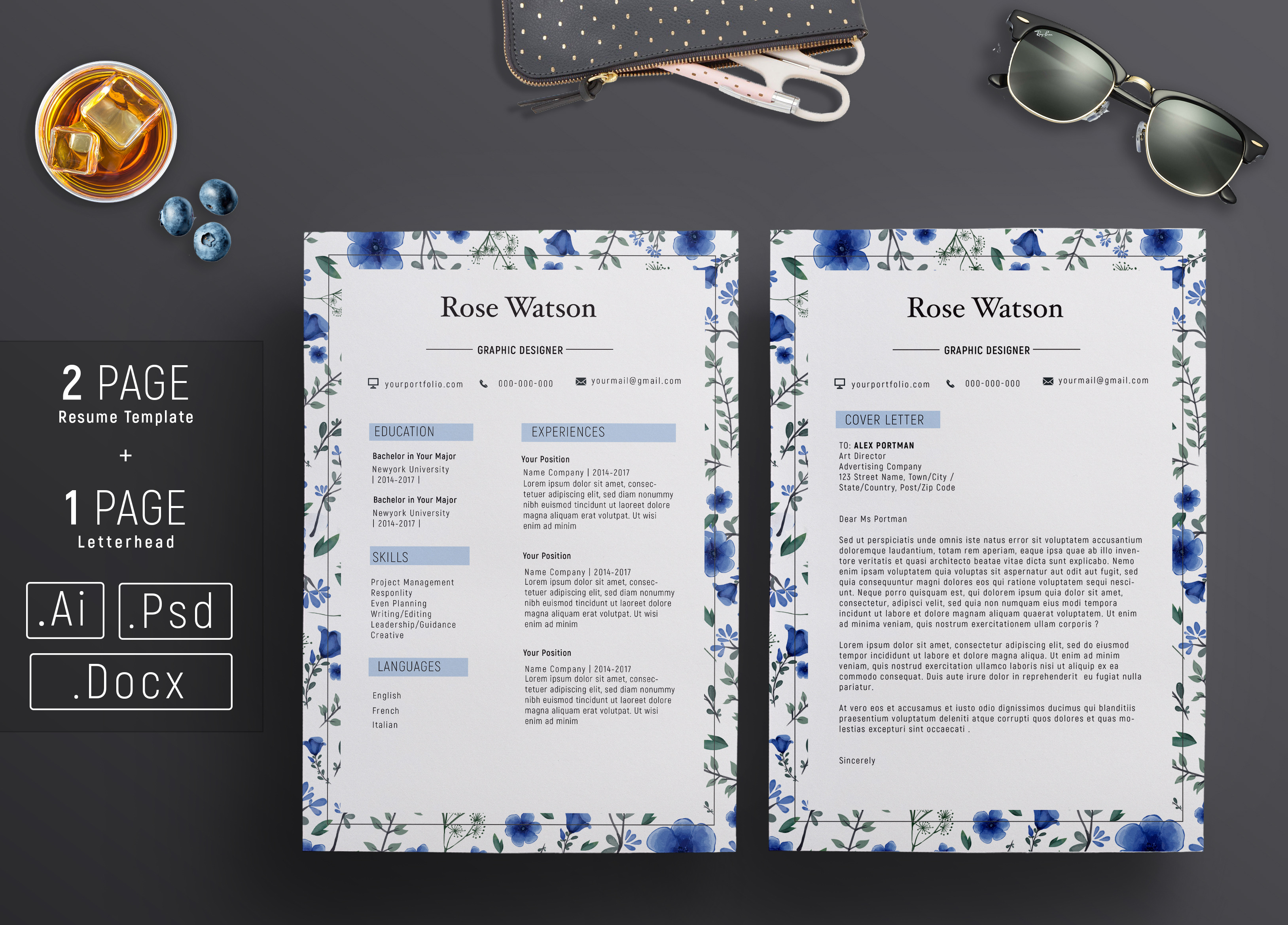 Floral Watercolor CV Template / G, a Resume Template by Showy68 Template