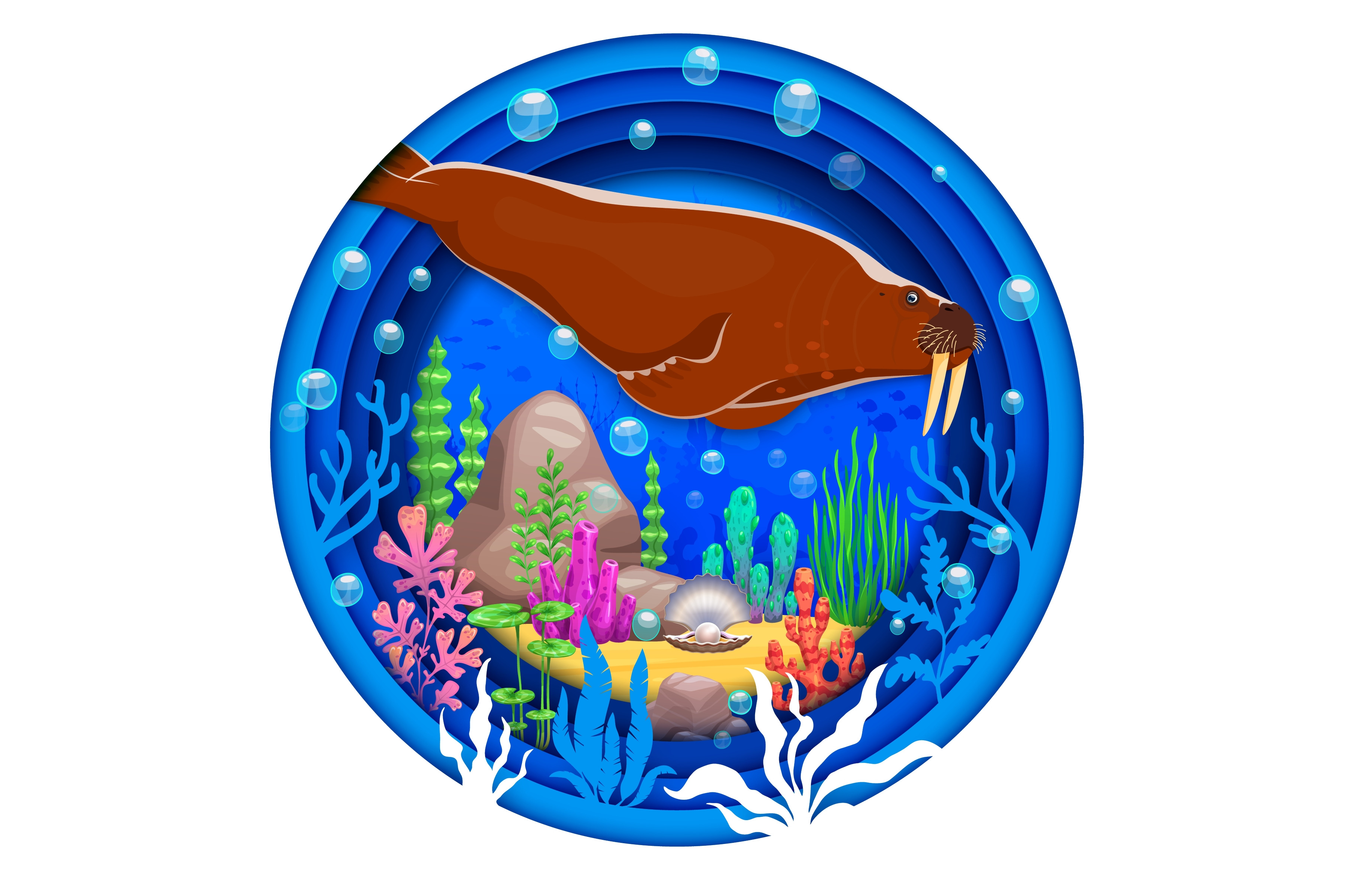 Paper cut underwater landscape, an Animal Illustration by Vector Tradition