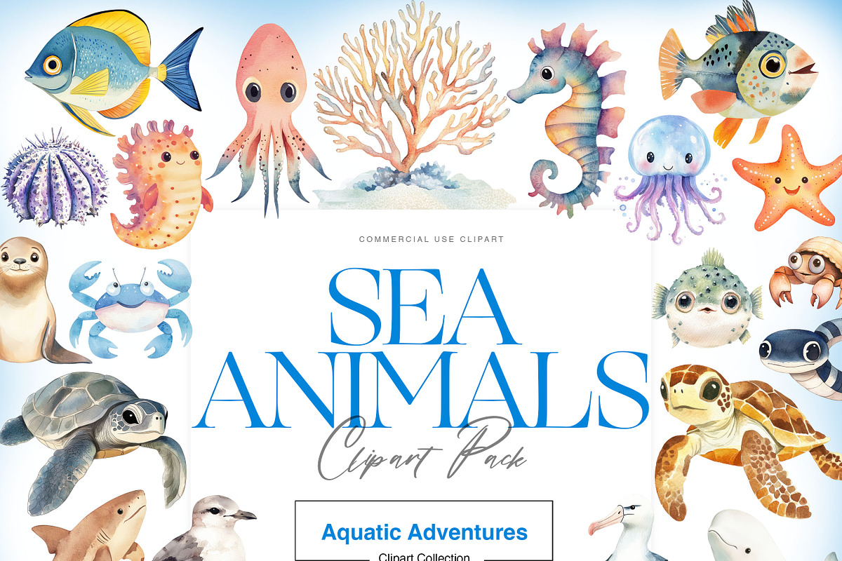 Sea Animals Clipart, Ocean Animal PNG