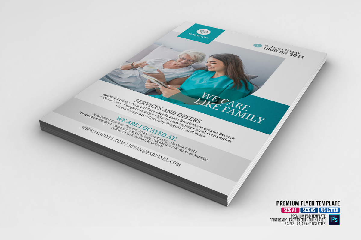 Elderly Care Service Flyer, a Flyer Template by PSDPixel