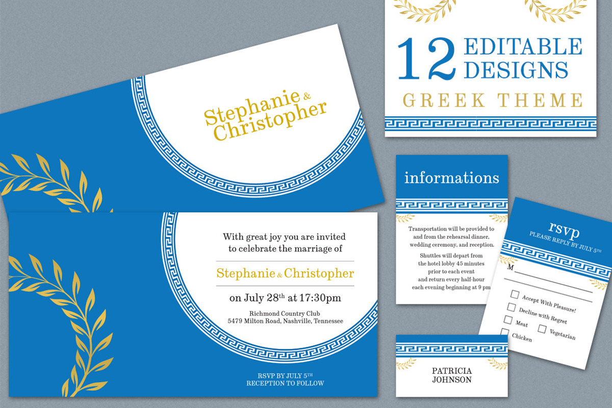 Greek Theme Wedding Suite, an Invitation Template by Elegrad Design Agency