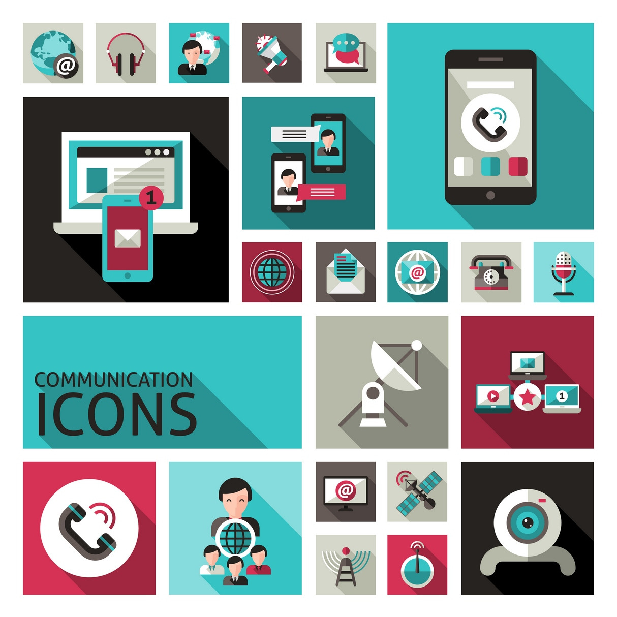 Communication icons set, an Icon by Macrovector