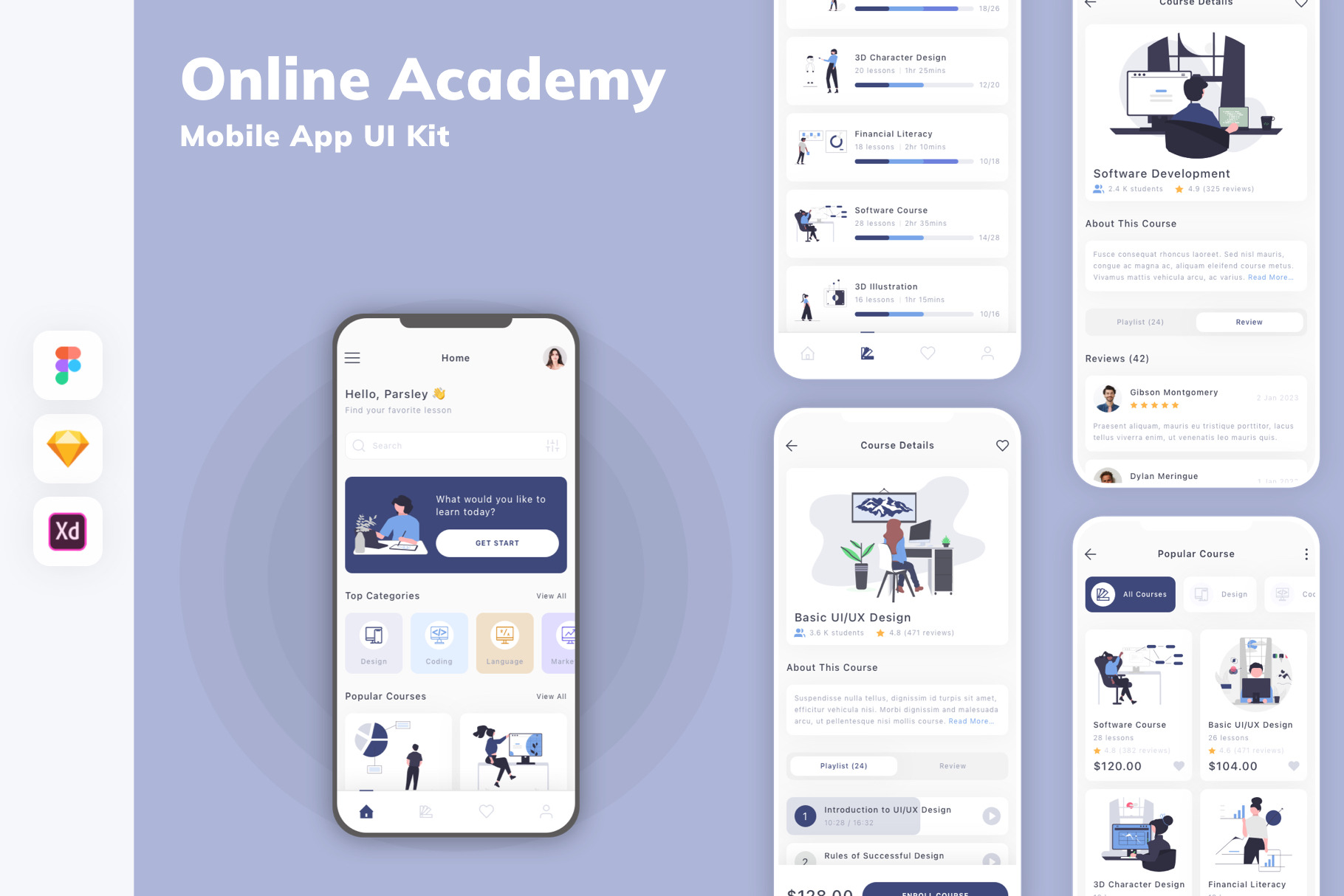 Online Academy Mobile App UI Kit, an UI Kit Template by uicube