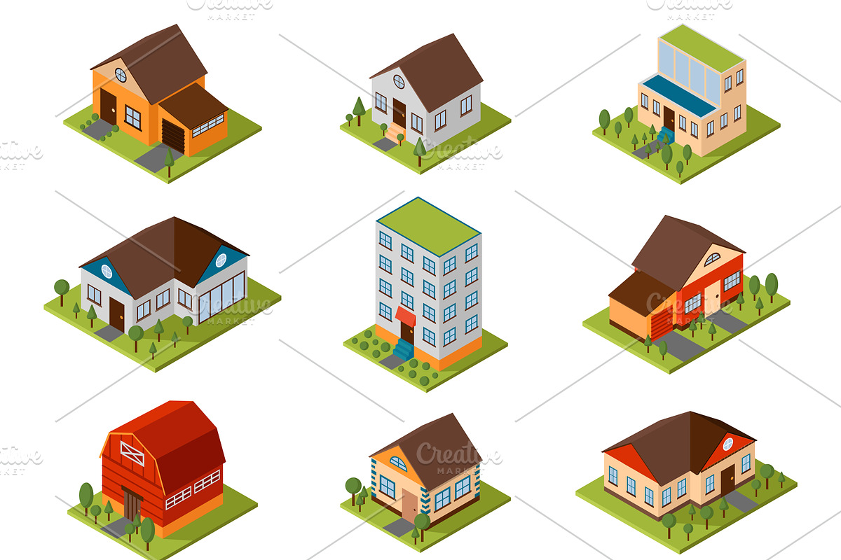 Isometric house vector illustration, a Decorative Illustration by ...