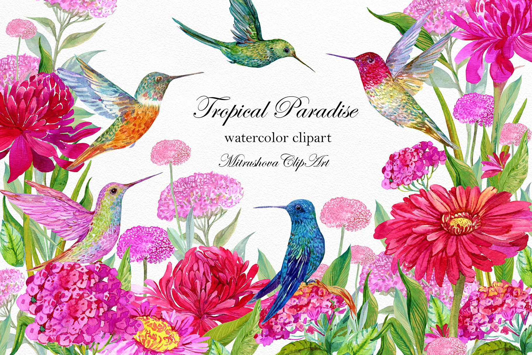tropical paradise watercolor, a Background Graphic by MitrushovaArt