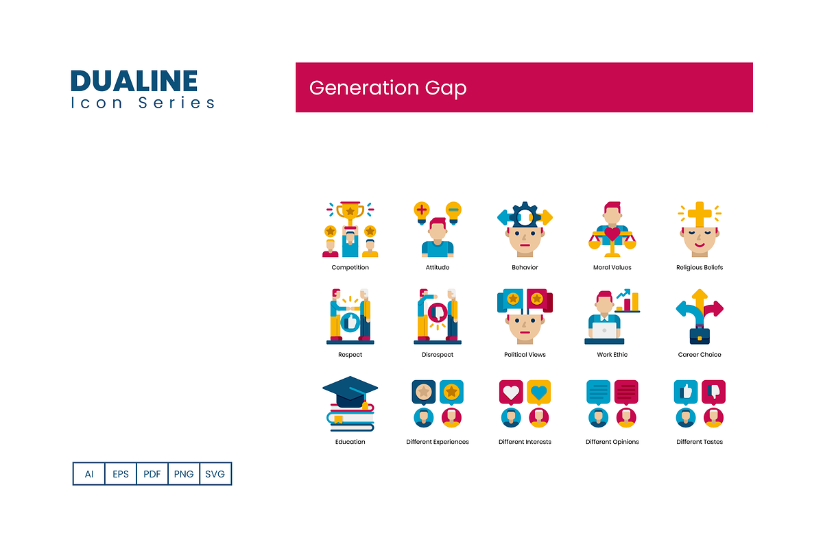 70 Generation Gap Icons, an Icon by Flat Icons