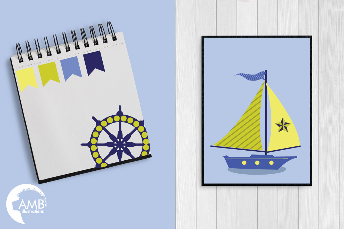 Nautical Clipart Red & Blue AMB-521, an Illustration by AMBillustrations