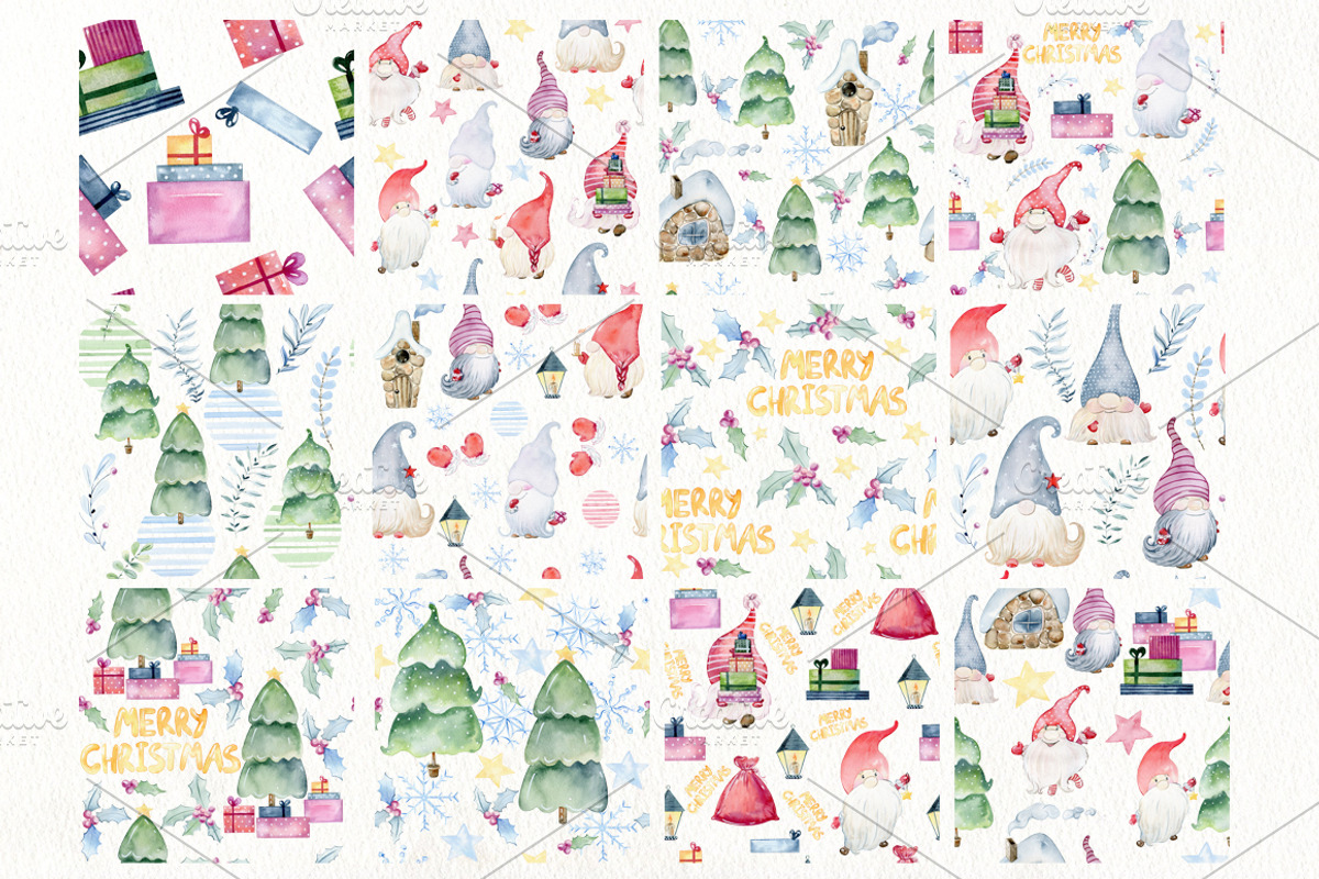 Christmas gnomes.Watercolor clipart., an Illustration by TaPilipa
