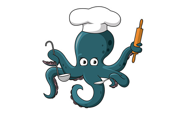 Cute cartoon blue octopus chef, a Graphic by Vector Tradition ...