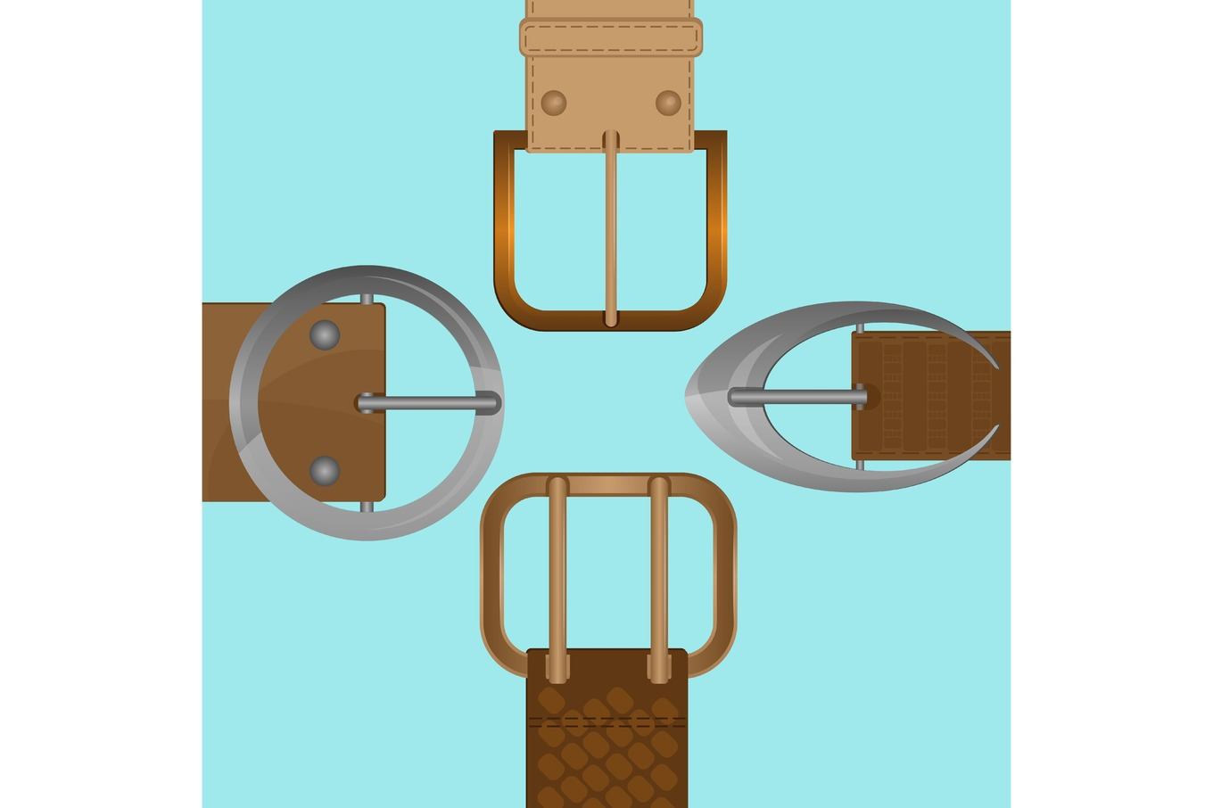 Belt buckles of round, square and oval shape isolated, a Decorative ...