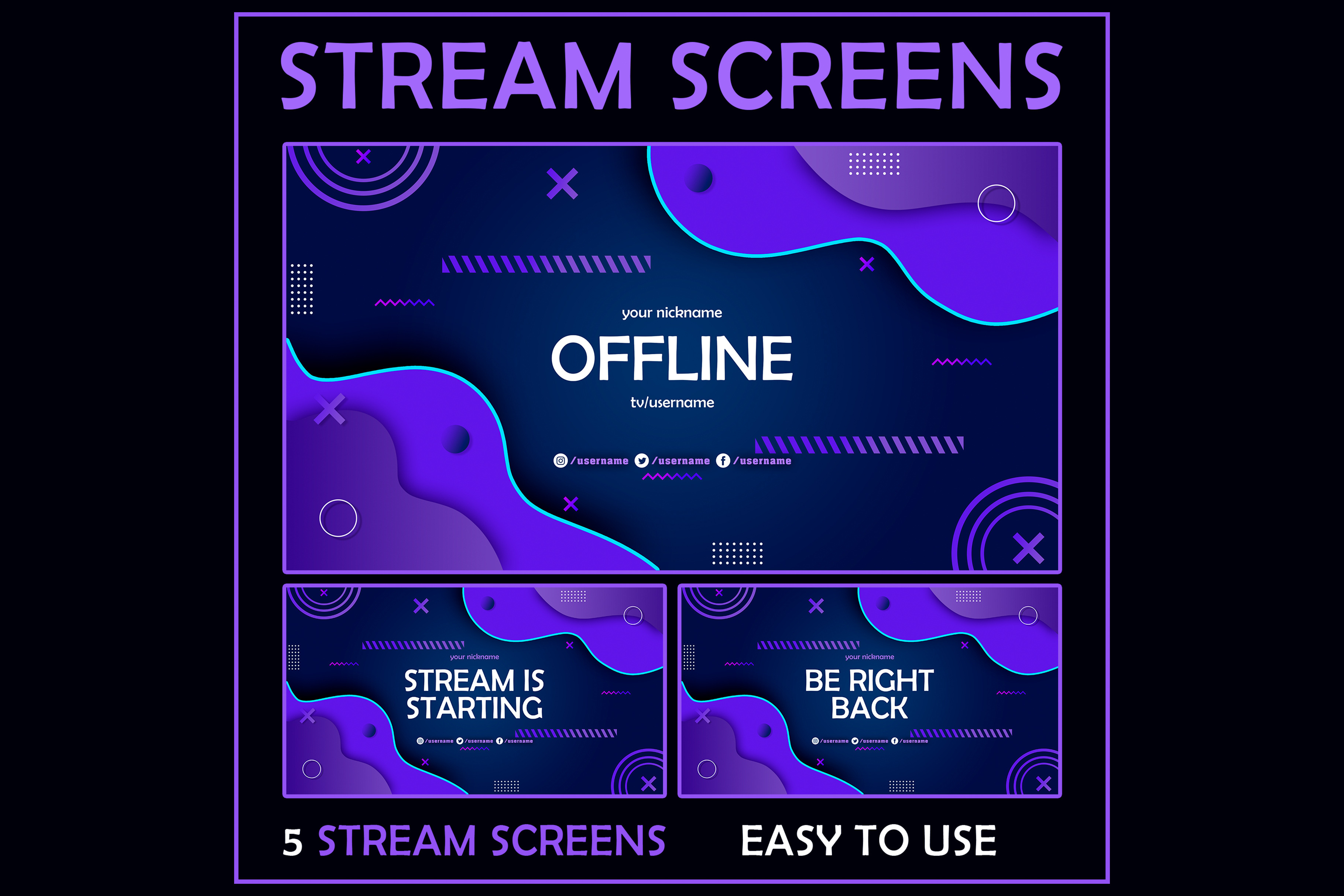5x Modern Twitch Overlays for Stream, an Illustration by BuffikShop