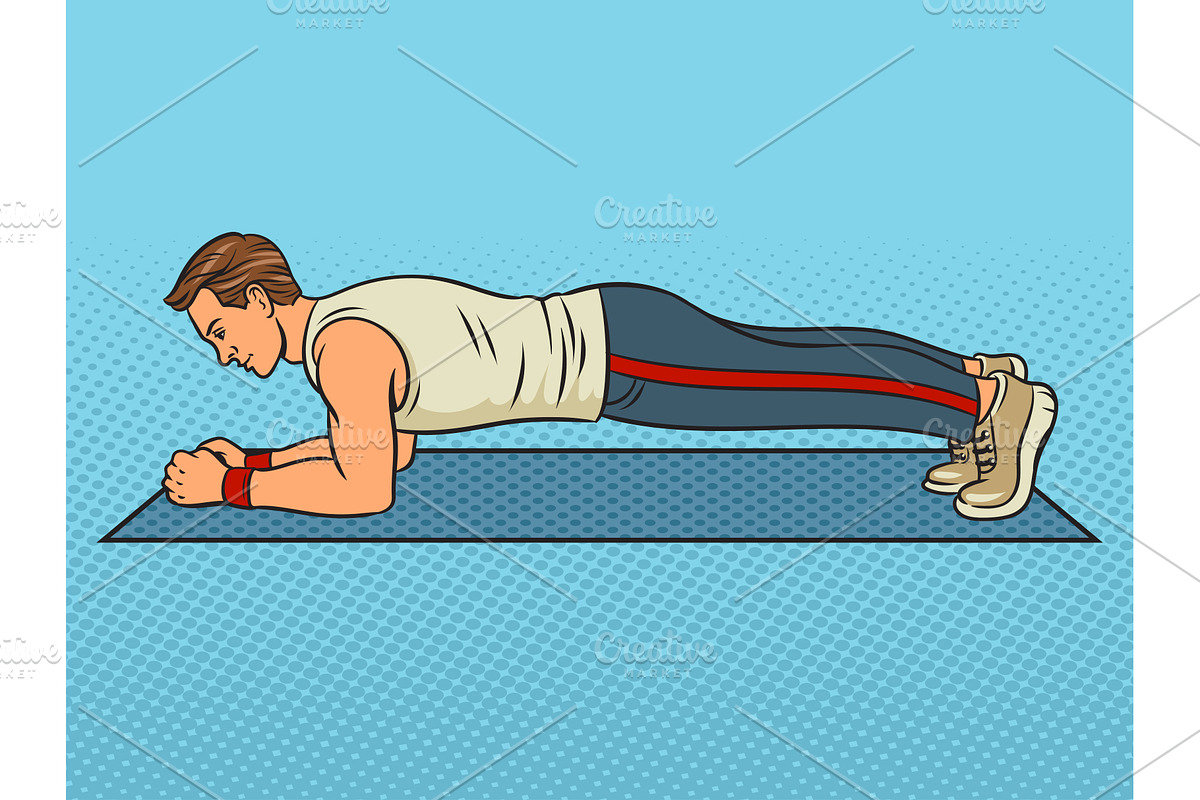 Man doing plank exercise pop art