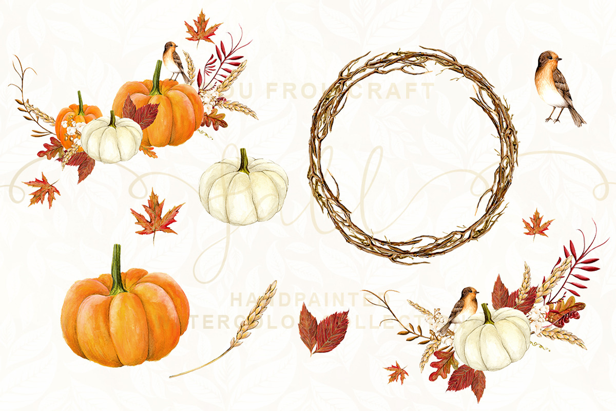 Watercolor Fall Autumn Clipart, a Seasonal Illustration by Frou Fou Craft