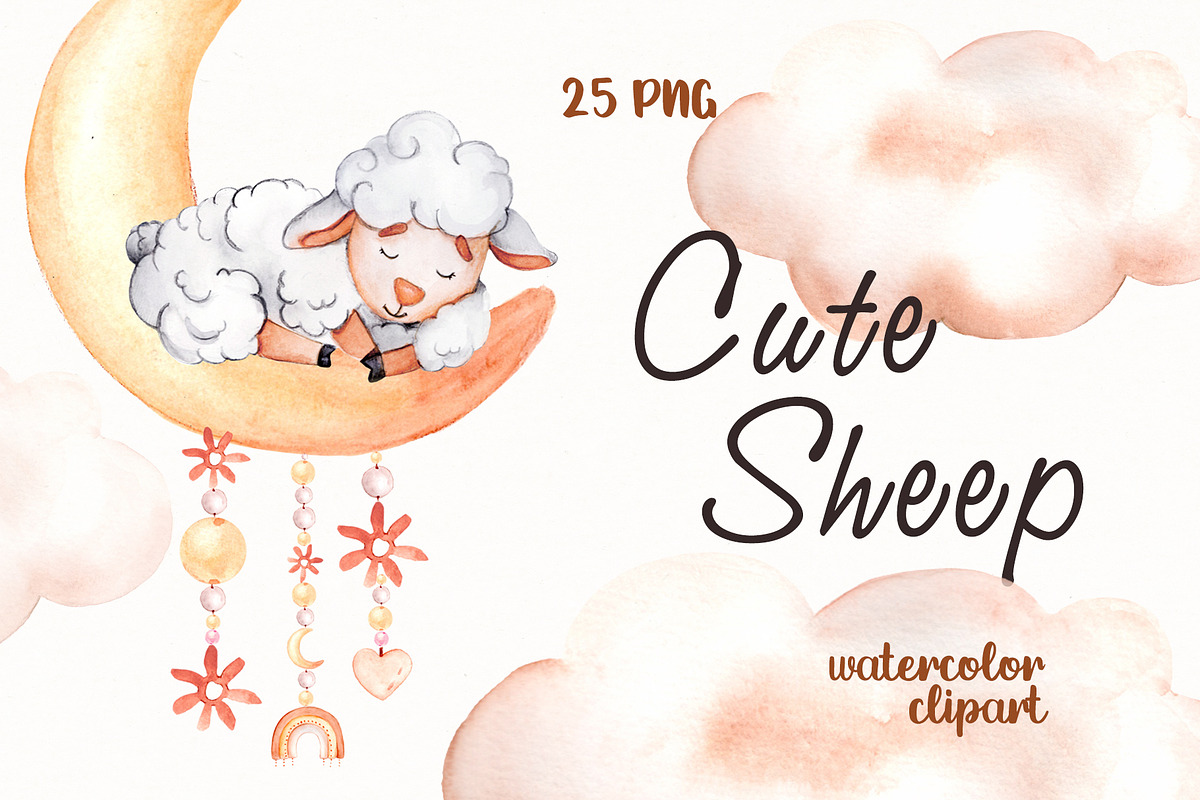 Watercolor baby sheep clipart, an Animal Illustration by MarinaSur_Art