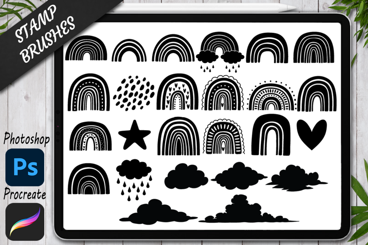 Rainbow Stamps Brushes for Procreate, a Brush Add-On by Doodle Cloud ...