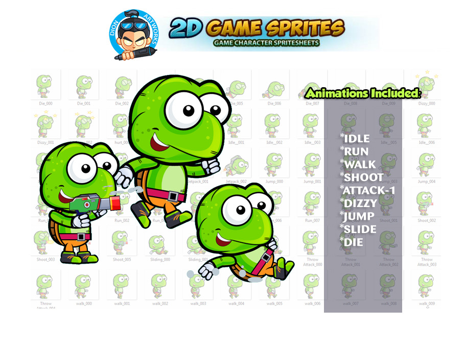 Turtle 2D Game Sprites, an Animal Illustration by DionArtworks