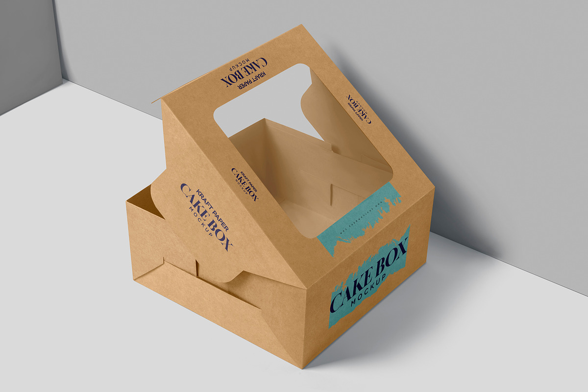 Kraft Paper Cake Window Box Mockups, a Packaging Mockup by GfxFoundry