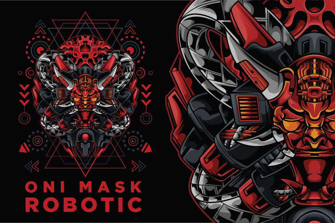 Oni Mask Cyborg Robotic Vector, an Animal Illustration by erix_ultrasonic